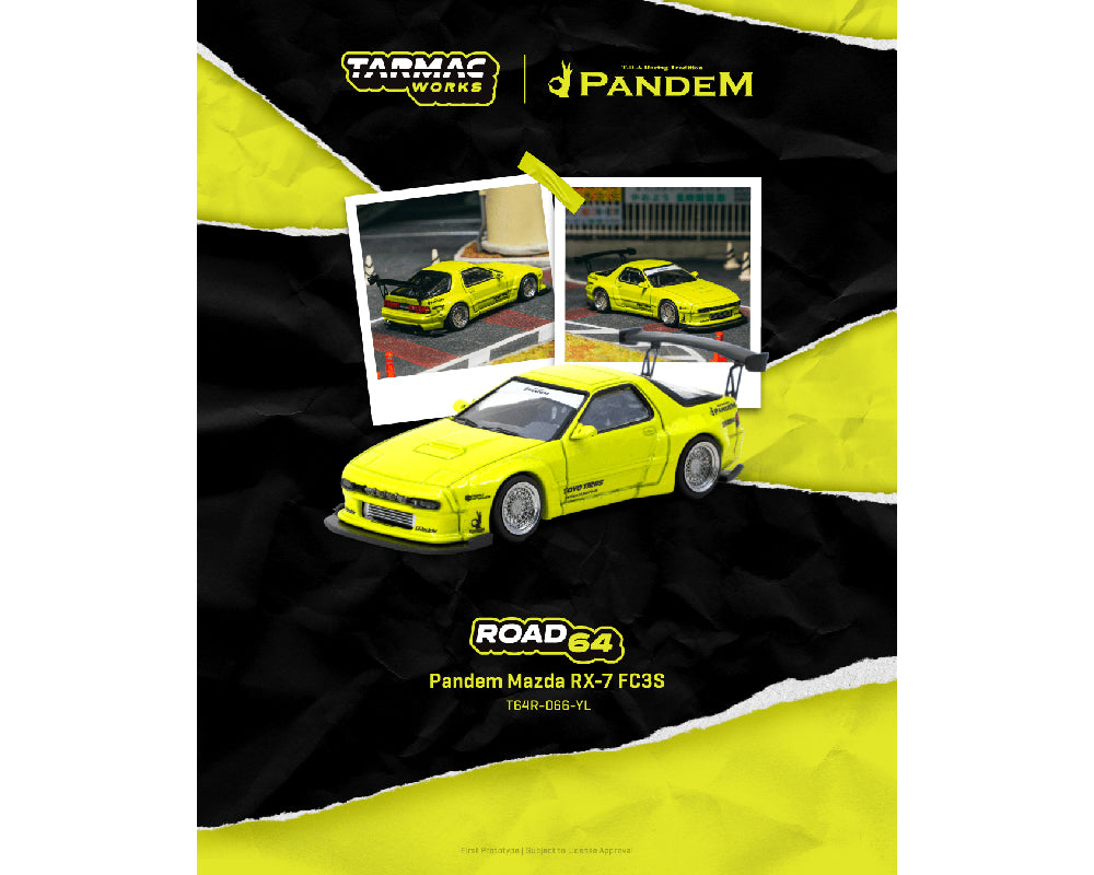 (COMING SOON) Tarmac Works 1:64 Pandem Mazda RX-7 FC3S – Yellow – Road – Unhinged Diecast